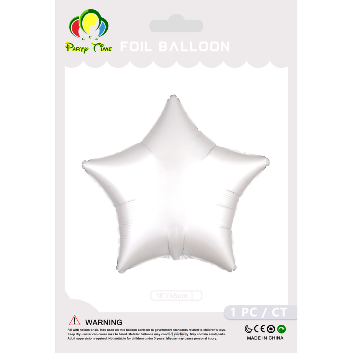 1-Piece 18″ Matte Star Foil Balloon – White – Party Time Dubai