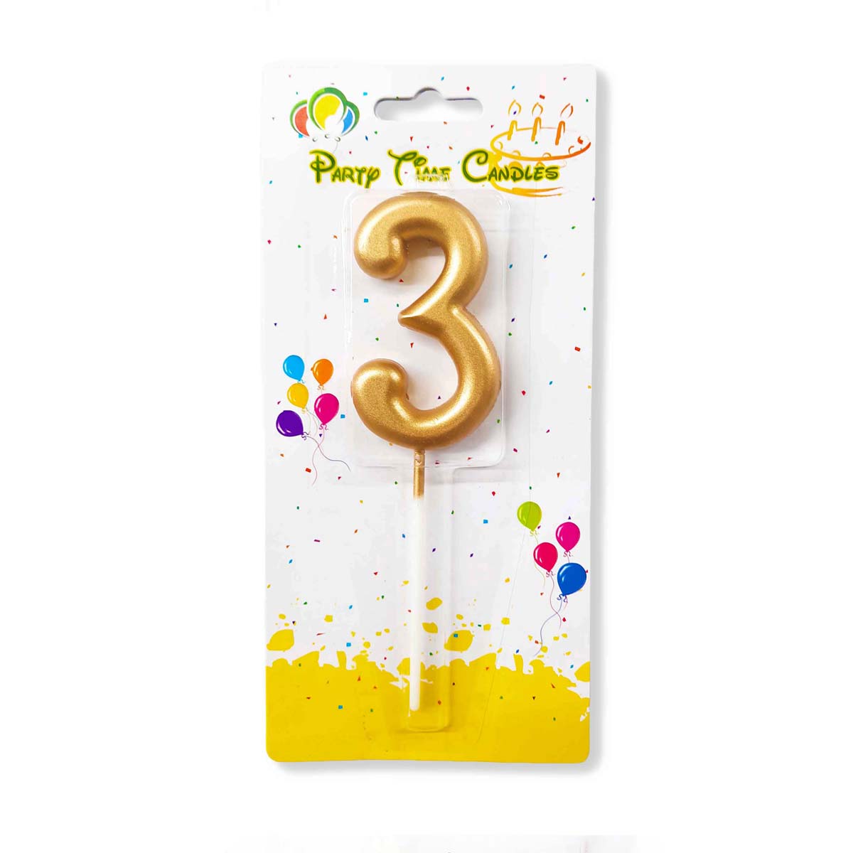 Number 3 Candle, Gold – Birthday Candle – Party Time Dubai