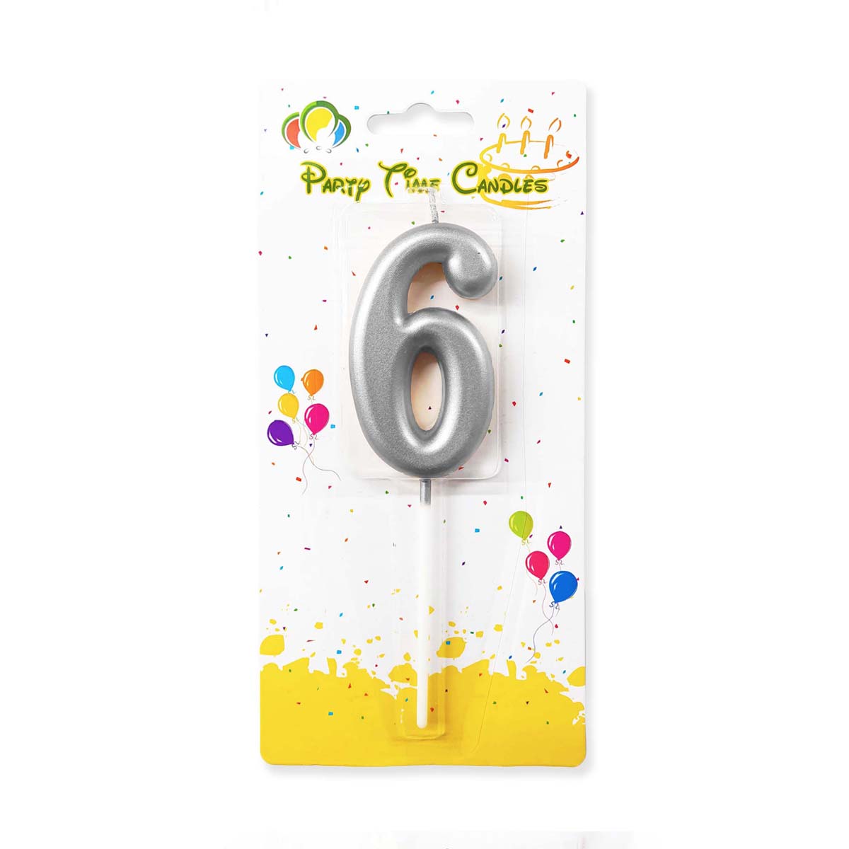 Number 6 Candle, Silver – Birthday Candle – Party Time Dubai