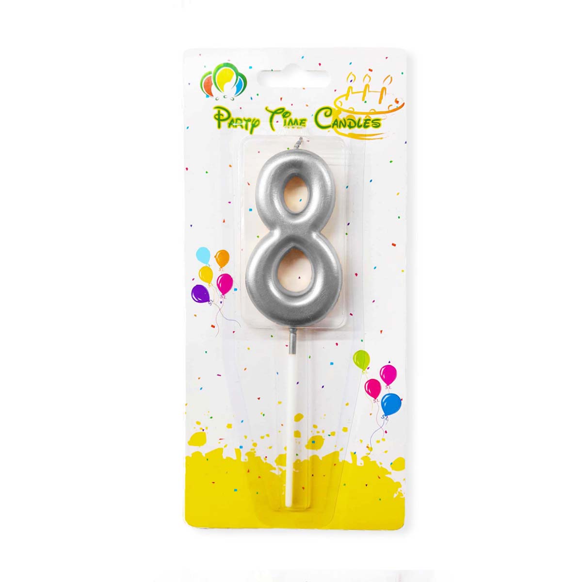Number 8 Candle, Silver – Birthday Candle – Party Time Dubai