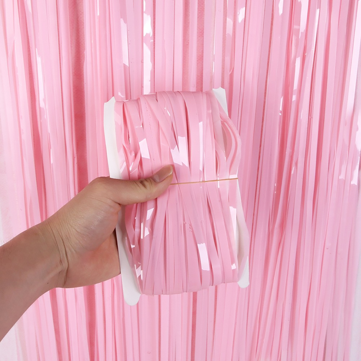 1mx2m Foil Fringe Curtain – Pastel Pink – Party Time Dubai
