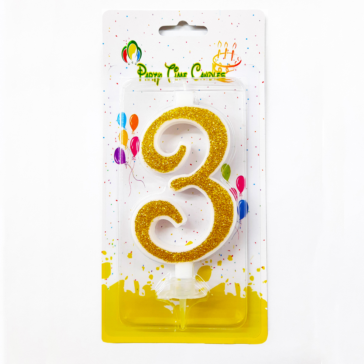 Number 3 Glittery Number Candle, Gold – Birthday Candles – Party Time Dubai
