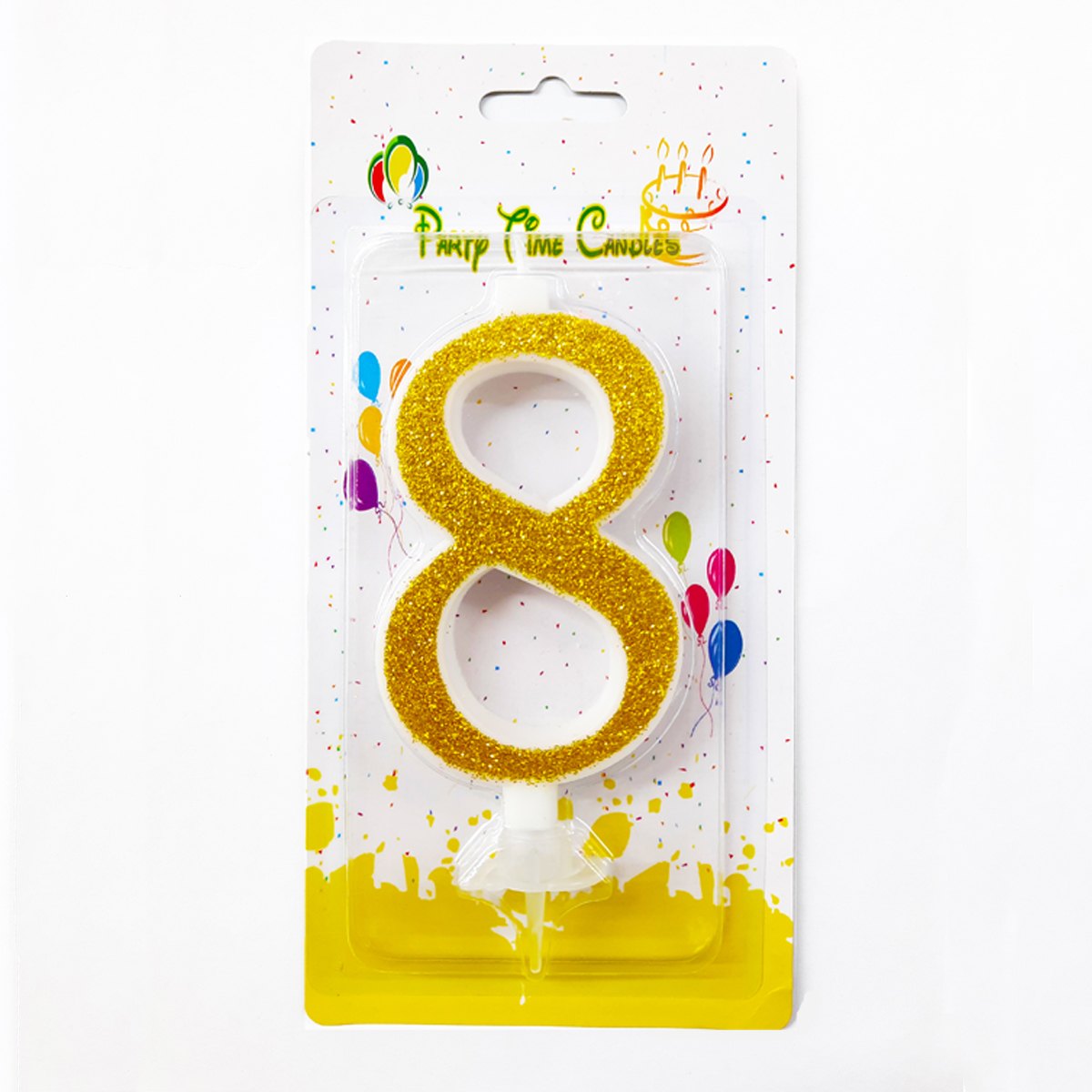 Number 8 Glittery Number Candle, Gold – Birthday Candles – Party Time Dubai