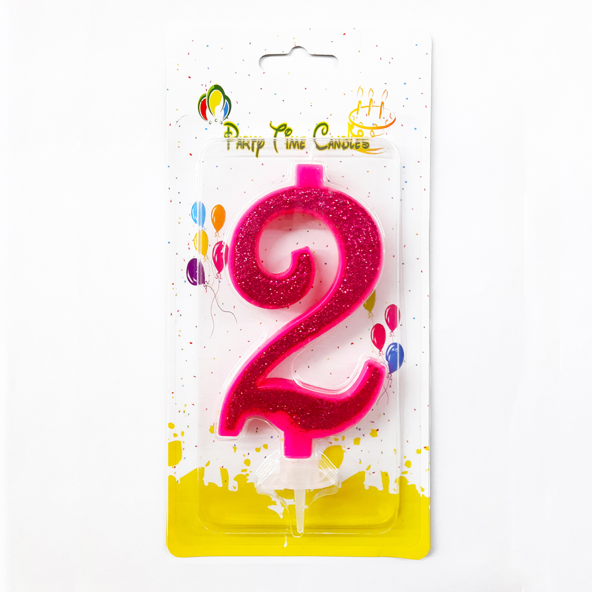 Number 2 Glittery Number Candle, Pink – Birthday Candles – Party Time Dubai
