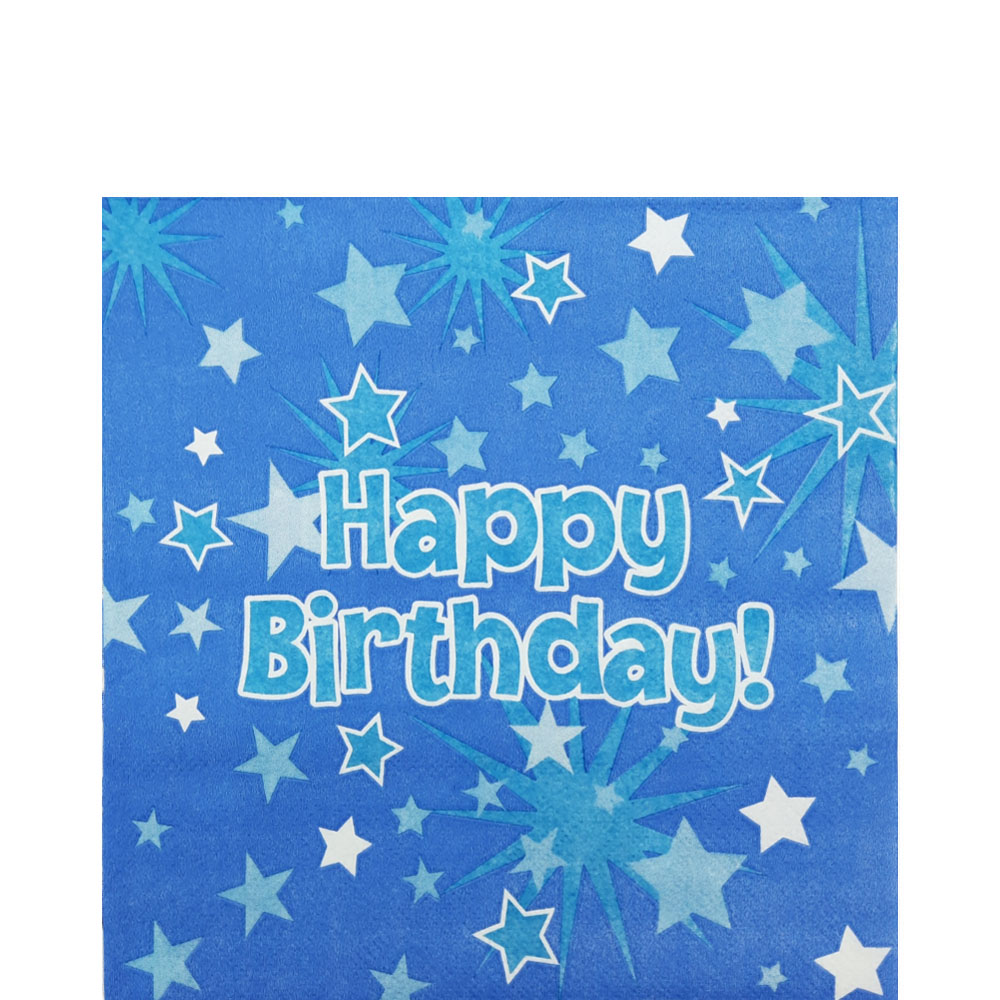 6-Pieces 2-Ply Happy Birthday Paper Napkins – Blue Stars – Party Time Dubai