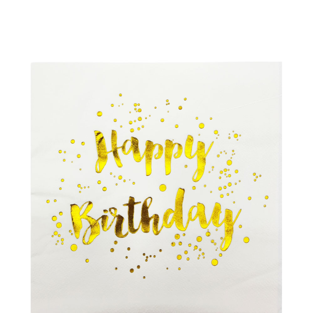 6-Pieces 2-Ply Happy Birthday Paper Napkins – White & Gold – Party Time ...