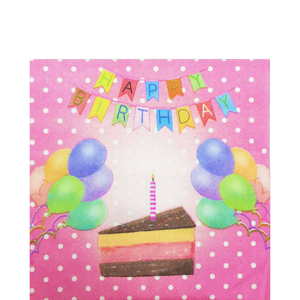 6-Pieces 2-Ply Happy Birthday Paper Napkins – Polka Pink – Party Time Dubai