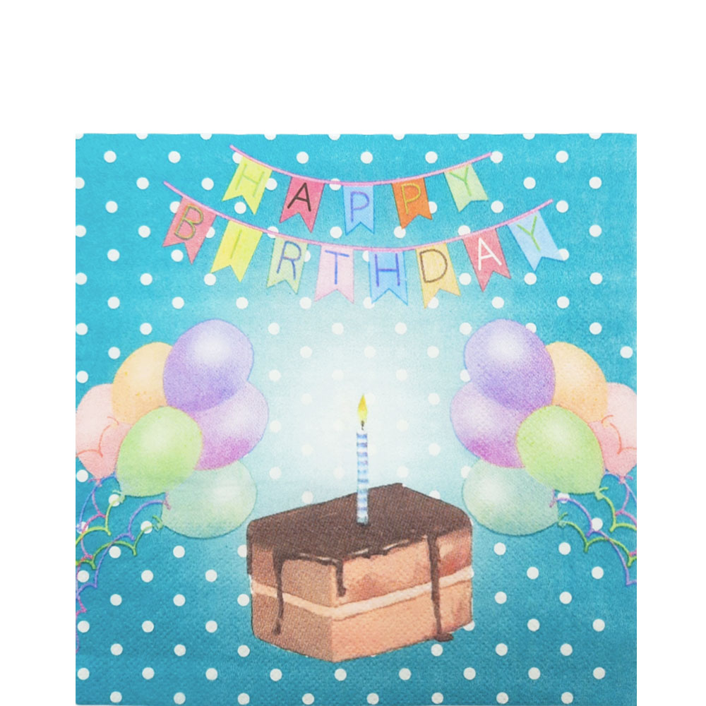 6-Pieces 2-Ply Happy Birthday Paper Napkins – Polka Blue – Party Time Dubai