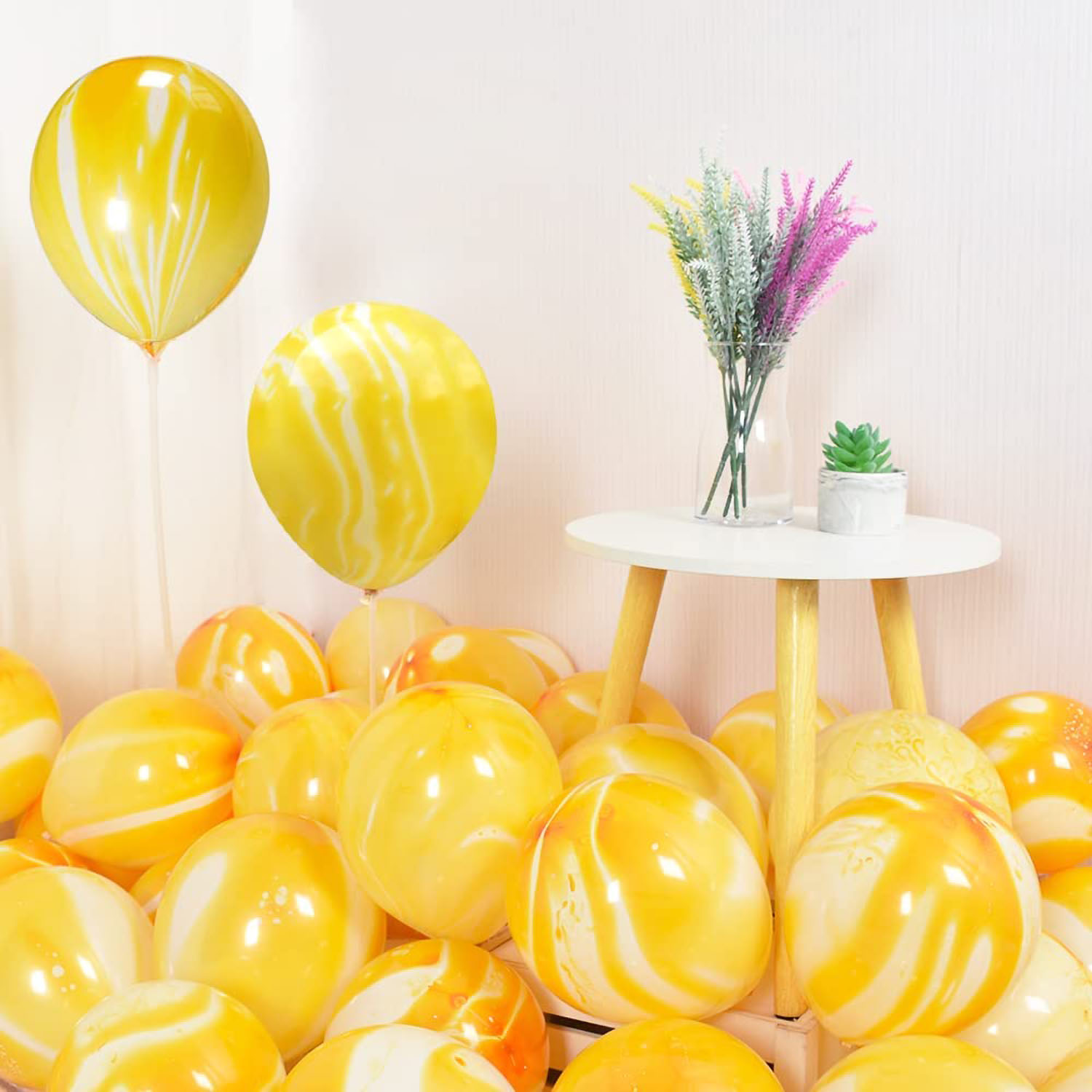 12 Pieces 12″ Marble Latex Balloons – Yellow – Party Time Dubai