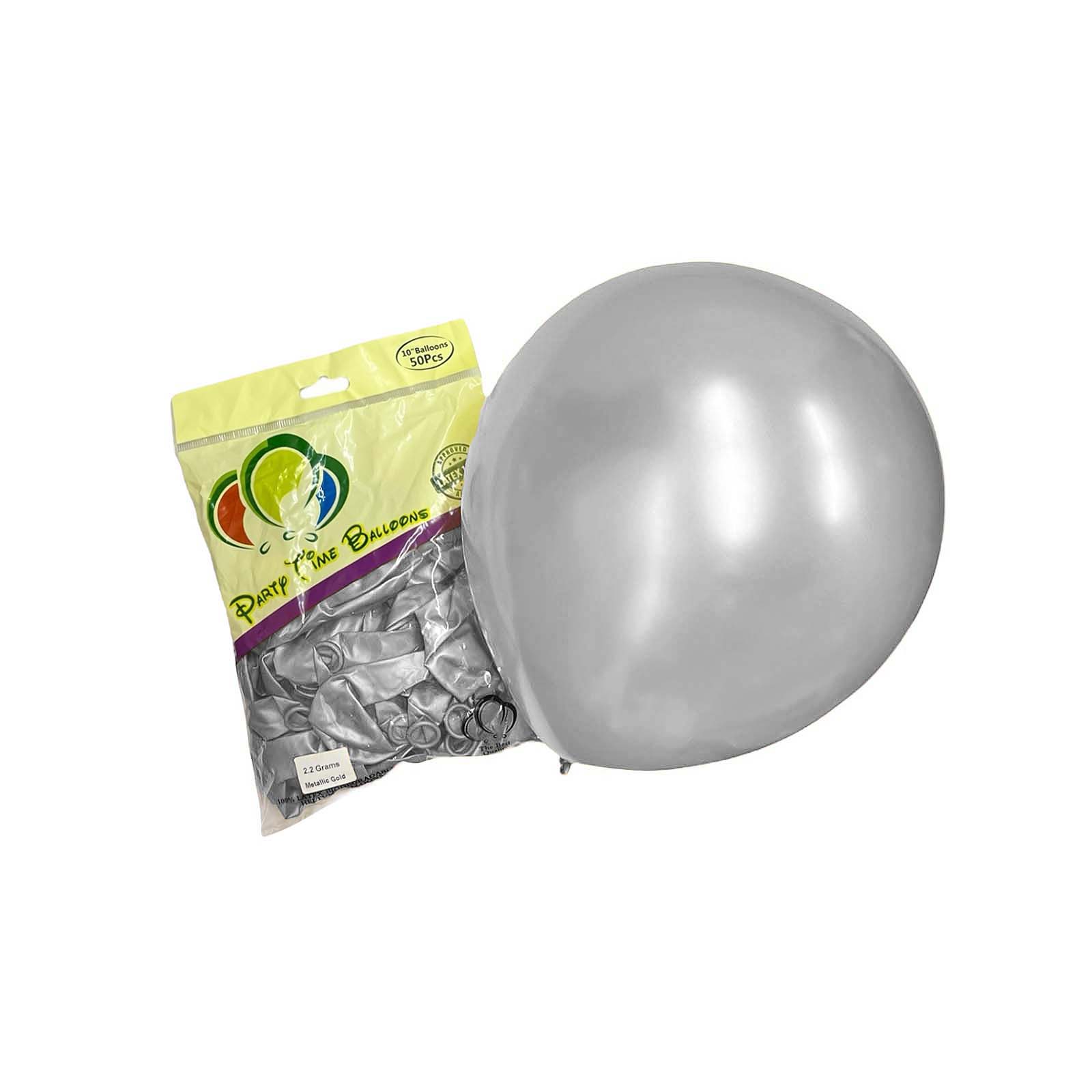 50pcs 10″ 2.2g Party Time Metallic Silver Latex Balloons – Party Time Dubai