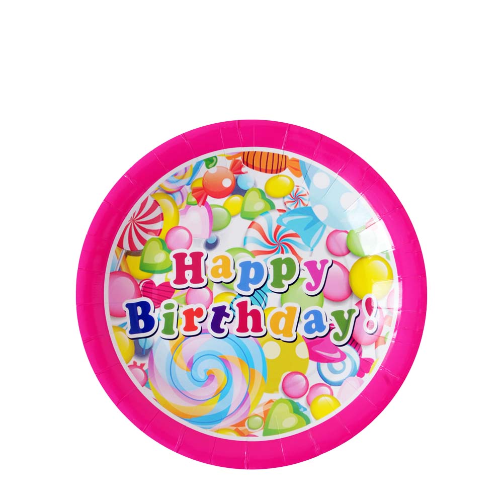 6-Pieces 7″ Happy Birthday Paper Plates – Candies Design – Party Time Dubai