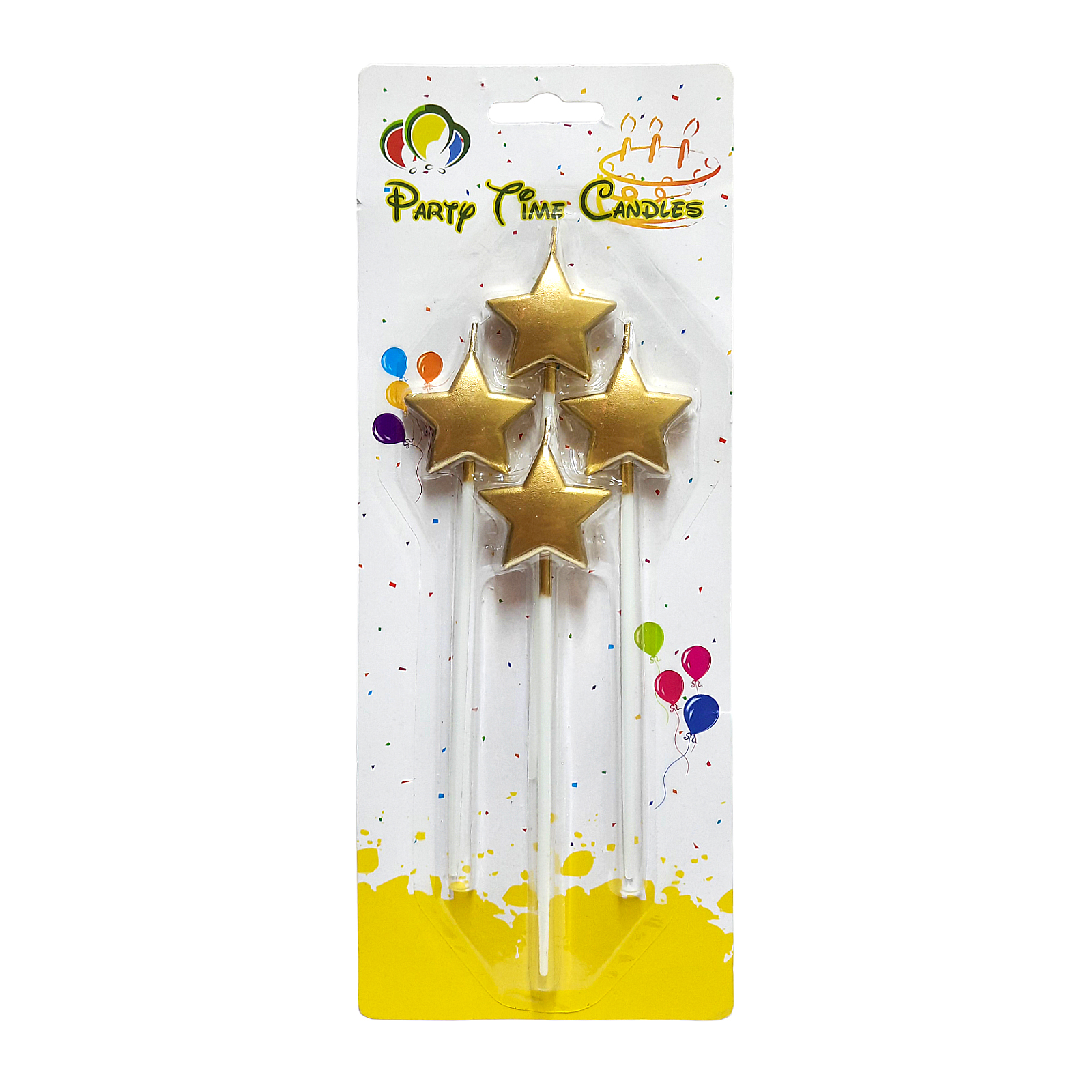 4-Pieces Star Birthday Candles Stick, Cake Topper – Gold – Party Time Dubai