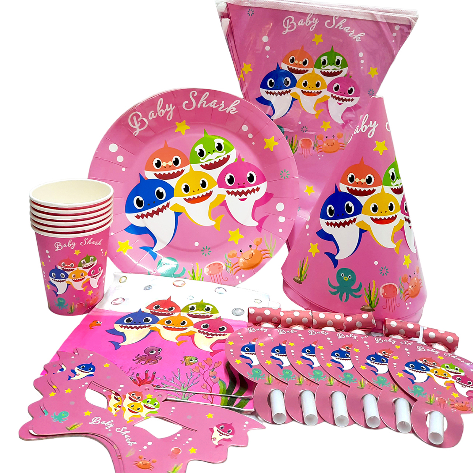 37-Pieces Baby Shark Party Pack Disposable Tableware Sets – Party ...