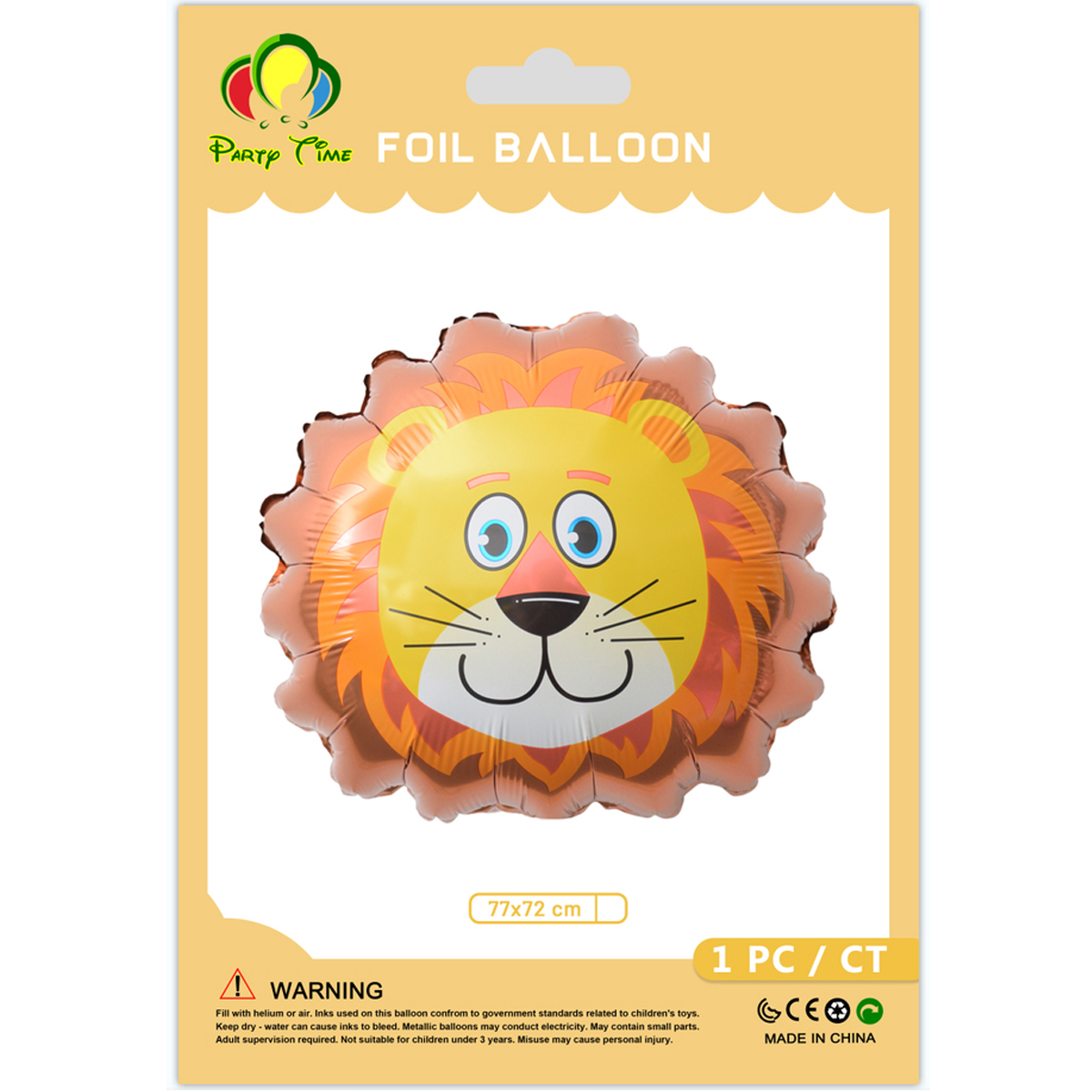 1-Piece 77x72cm Lion Foil Balloon – Animal Balloon – Party Time Dubai