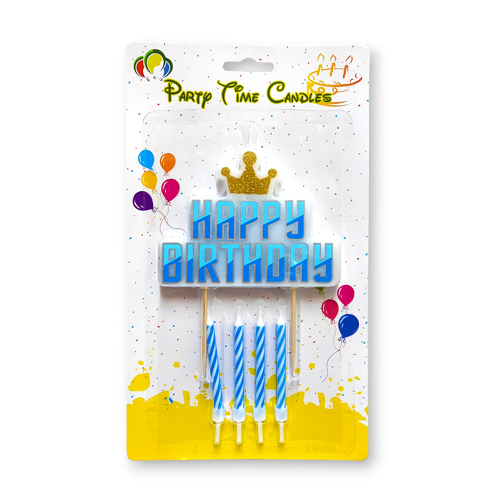 5-Pieces Set of Spiral and Happy Birthday Candles – Blue – Party Time Dubai