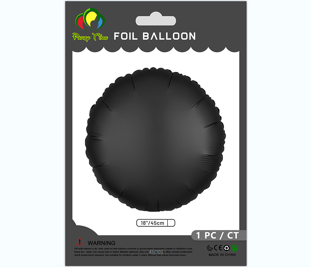 1-Piece 18″ Matte Round Foil Balloon – Black – Party Time Dubai