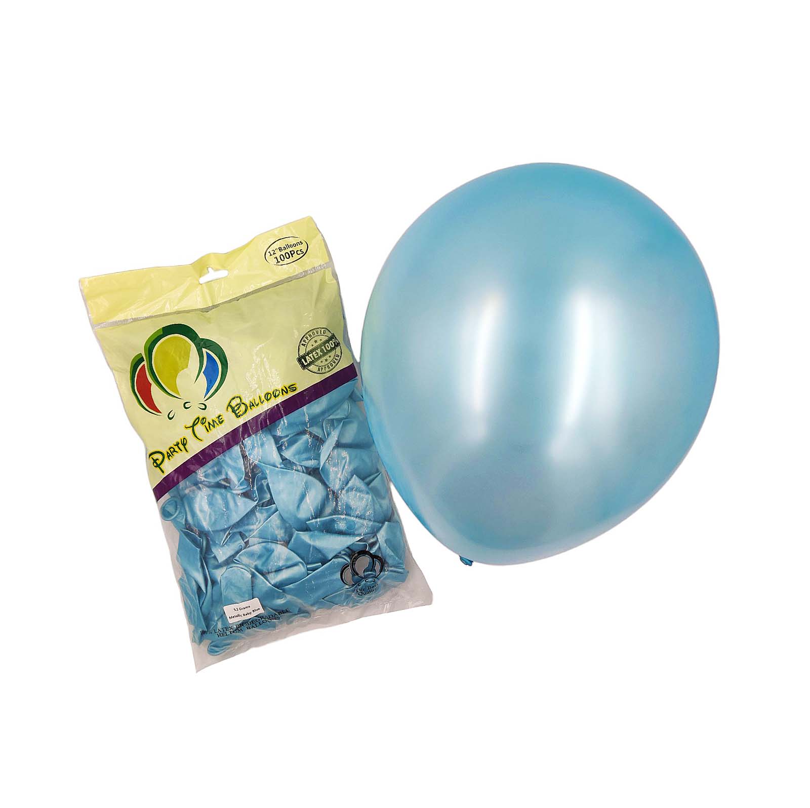 100pcs 12″ 3.2g Party Time Metallic Sky Blue Latex Balloons – Party ...