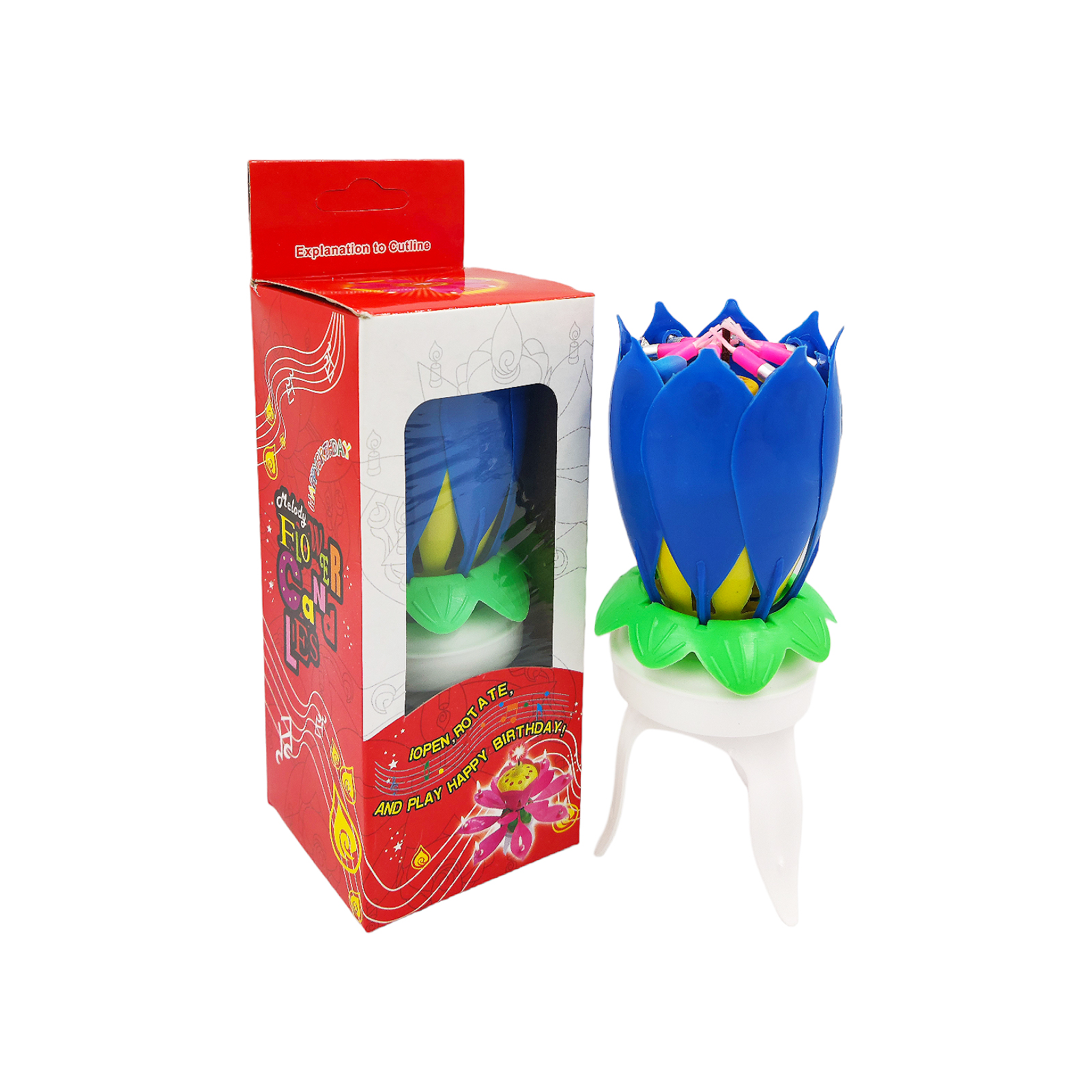 1pc Tri-stand Flower Musical Birthday Candle, Blue – Party Time Dubai