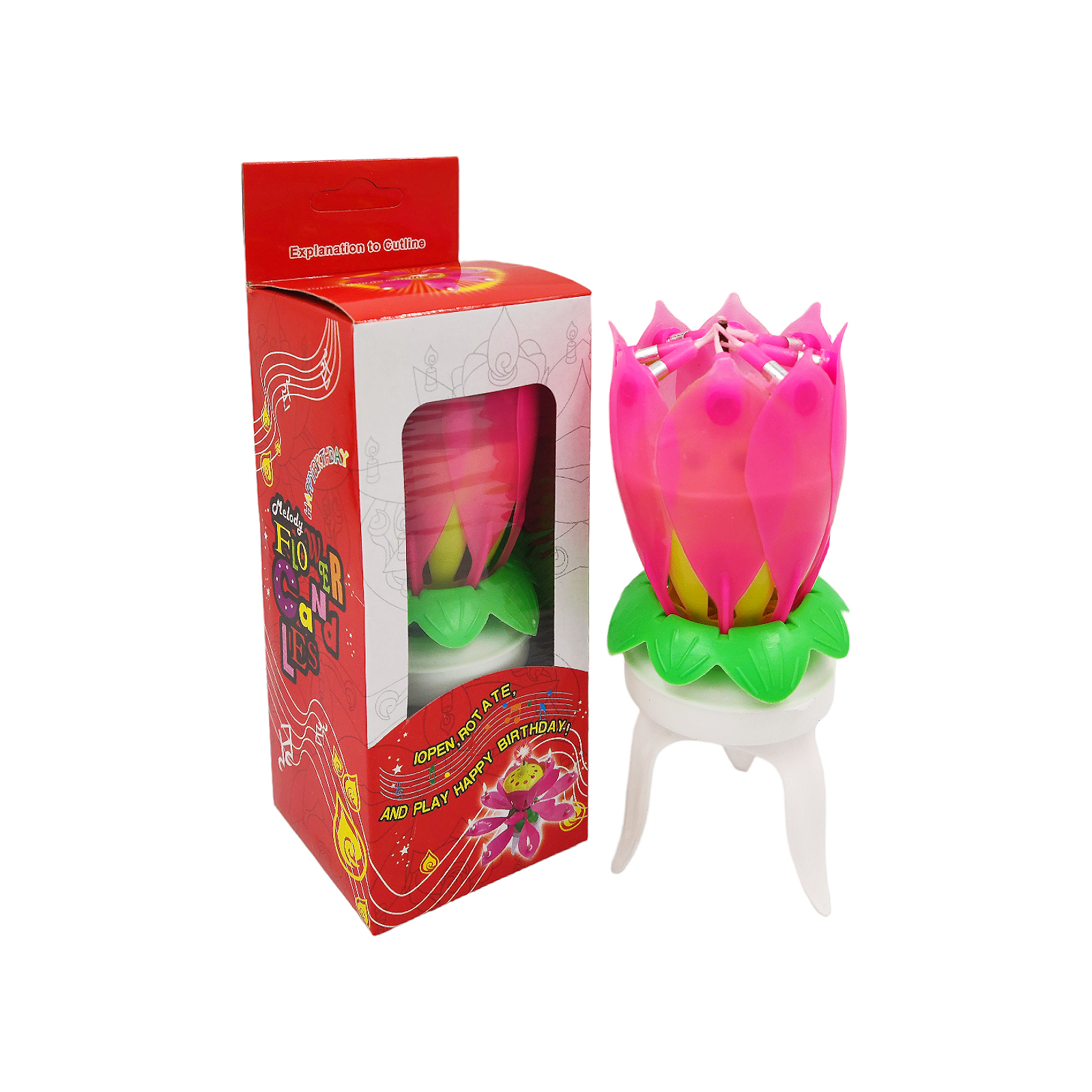 1pc Tri-stand Flower Musical Birthday Candle, Pink – Party Time Dubai