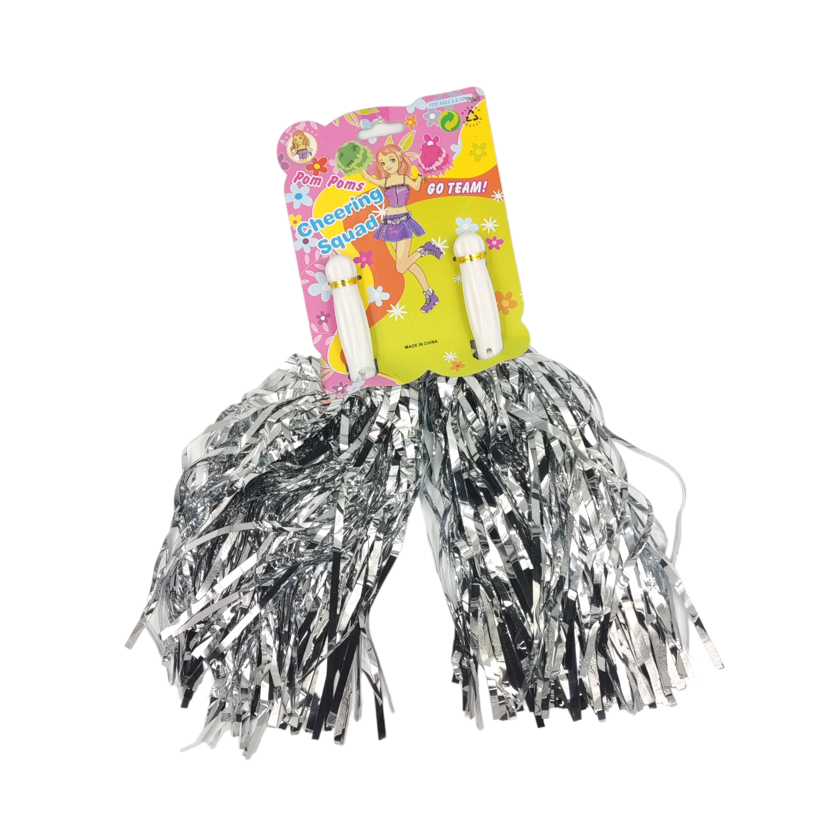 1 Pair Tinsel Cheerleading Pom Poms, Silver – Party Time Dubai