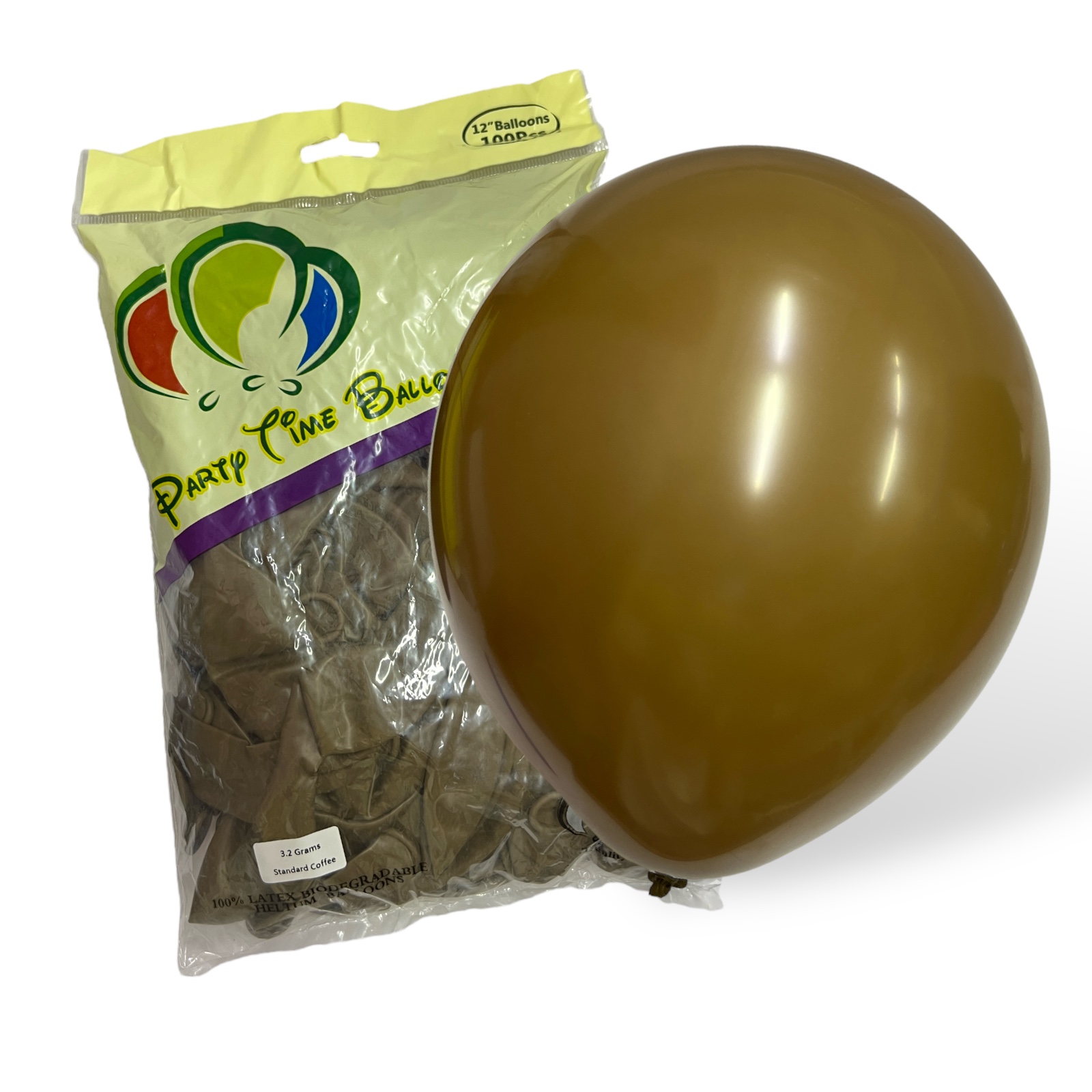 100pcs 12″ 3.2g Party Time Standard Coffee Brown Latex Balloons – Party ...