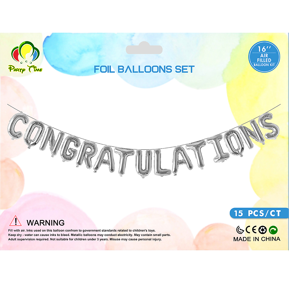 16″ Congratulations Foil Balloon Set – Silver – Party Time Dubai