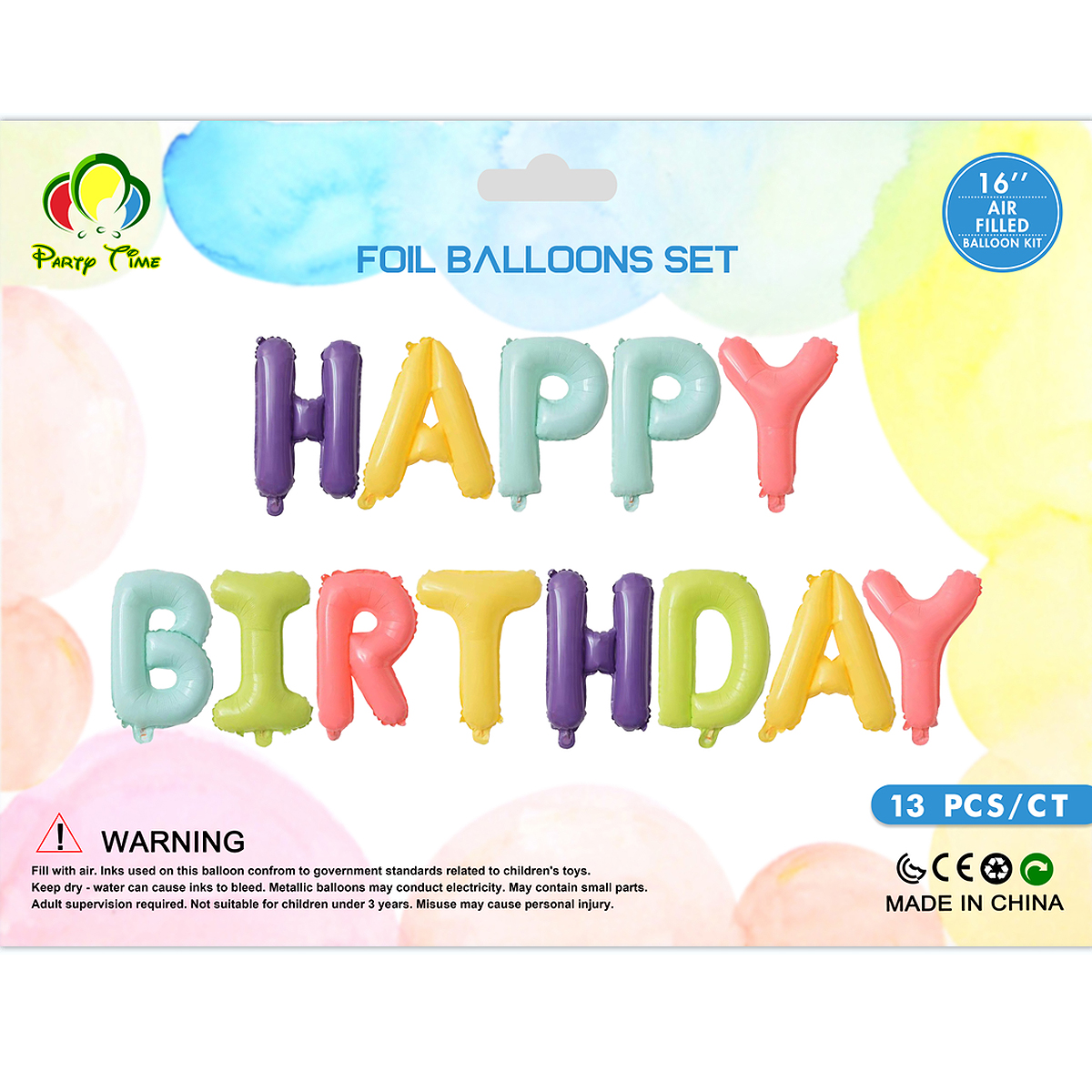 16″ Happy Birthday Foil Balloons Set – Multicolor Pastel – Party Time Dubai