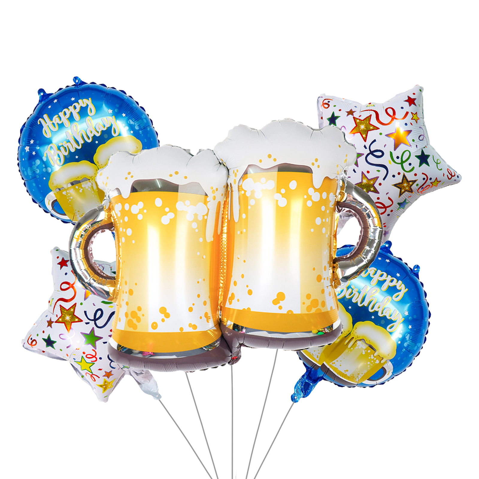 5-Pieces Happy Birthday Cheers Beer Mug Foil Balloons Set – Party Time ...