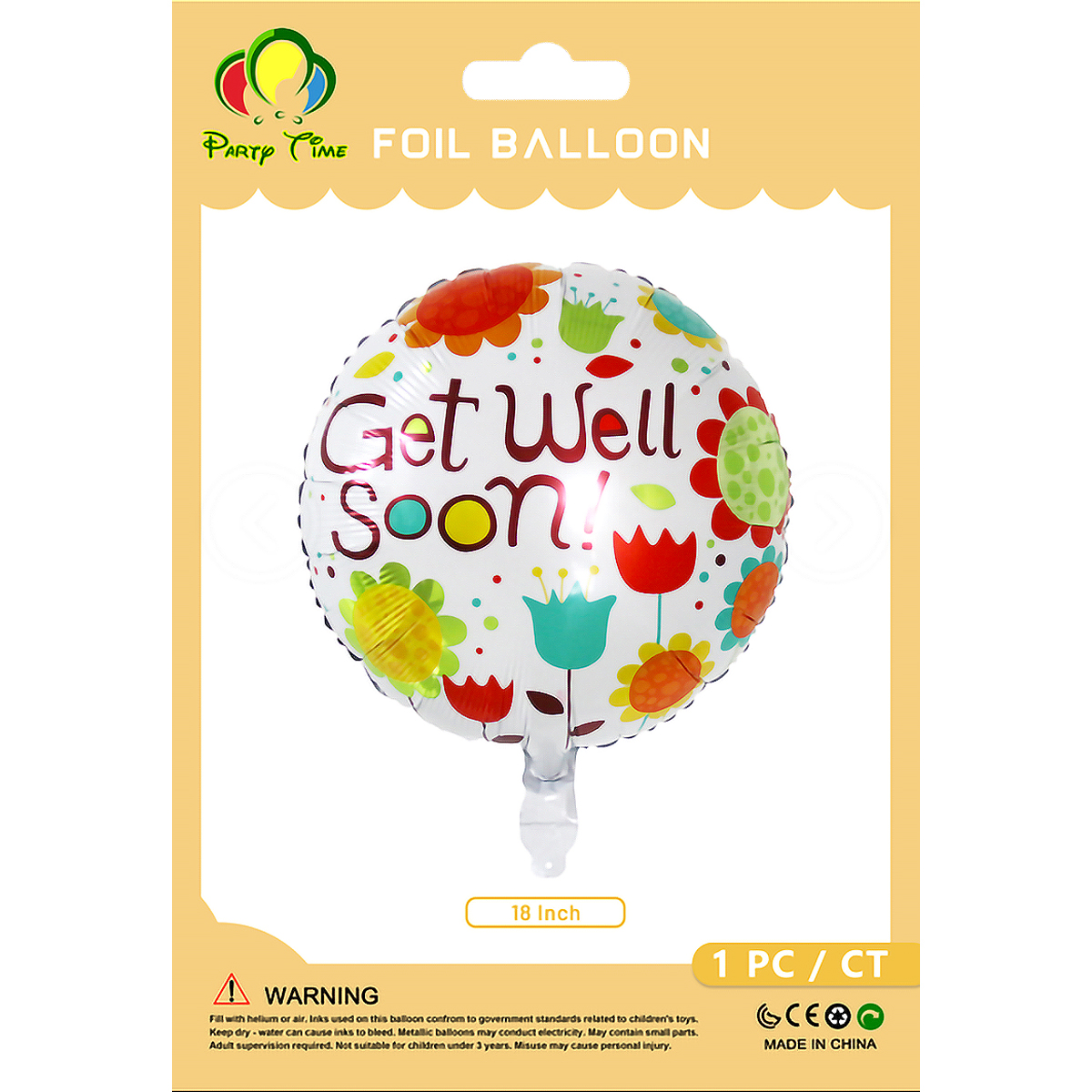 1pc 18″ Round Get Well Soon Foil Balloon, Flowers – Party Time Dubai