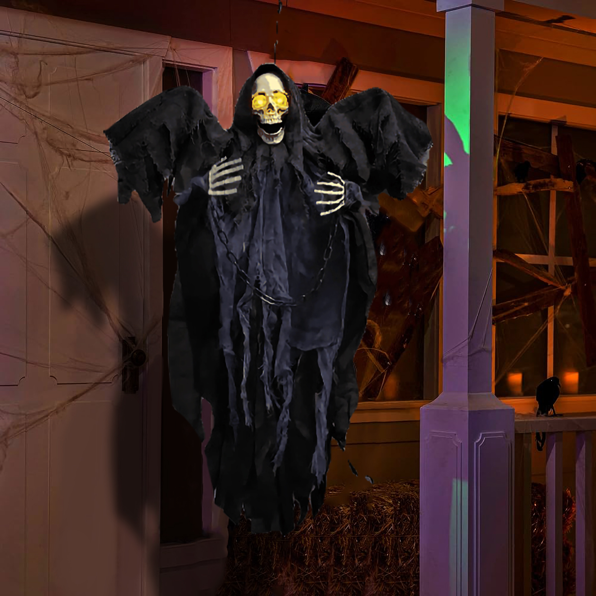 36 Inch Animated Scary Winged Skeleton – Halloween Hanging Decoration ...