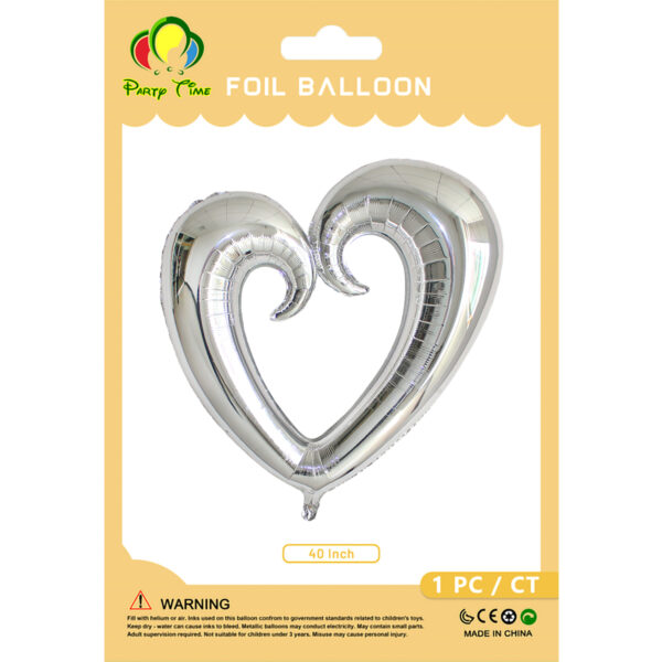 1-Piece 40″ Hollow Heart Foil Balloon – Silver – Party Time Dubai