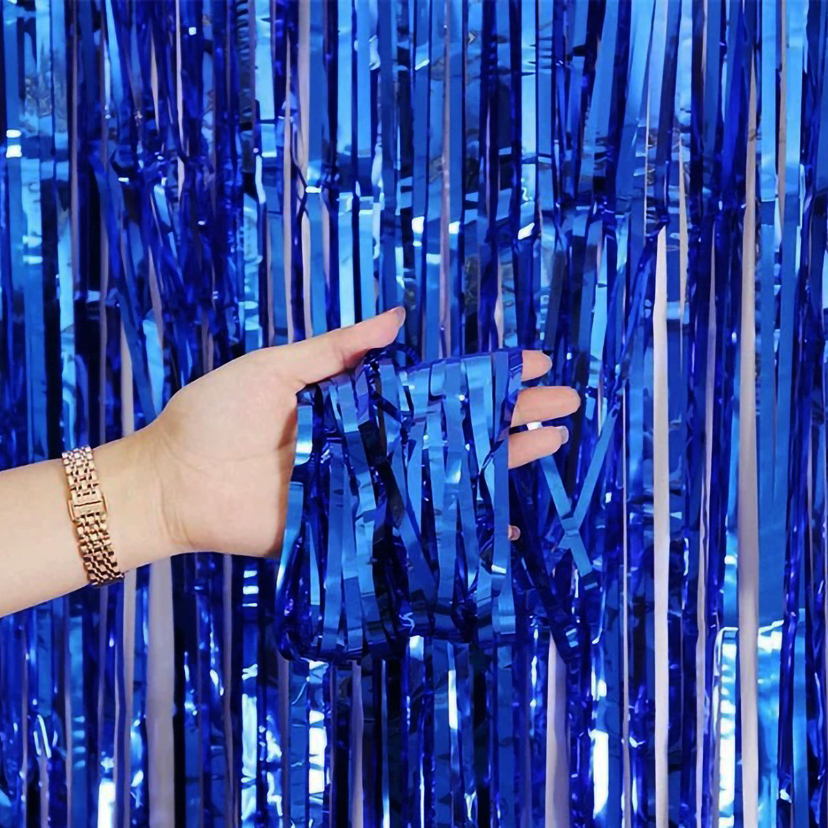 1mx2m Shiny Foil Fringe Curtain – Dark Blue – Party Time Dubai