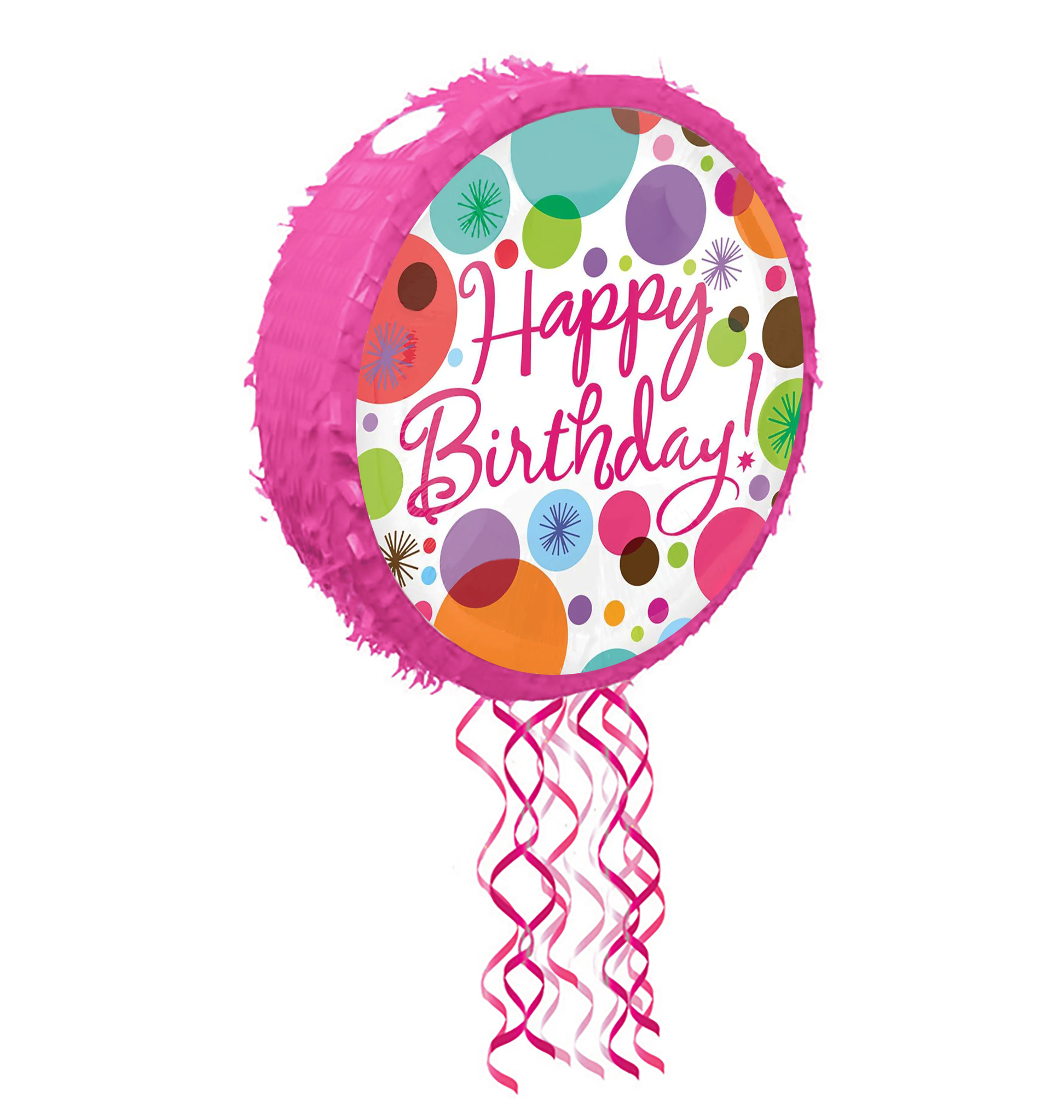 45cm Happy Birthday Pull String Piñata, Polka Pink – Party Time Dubai