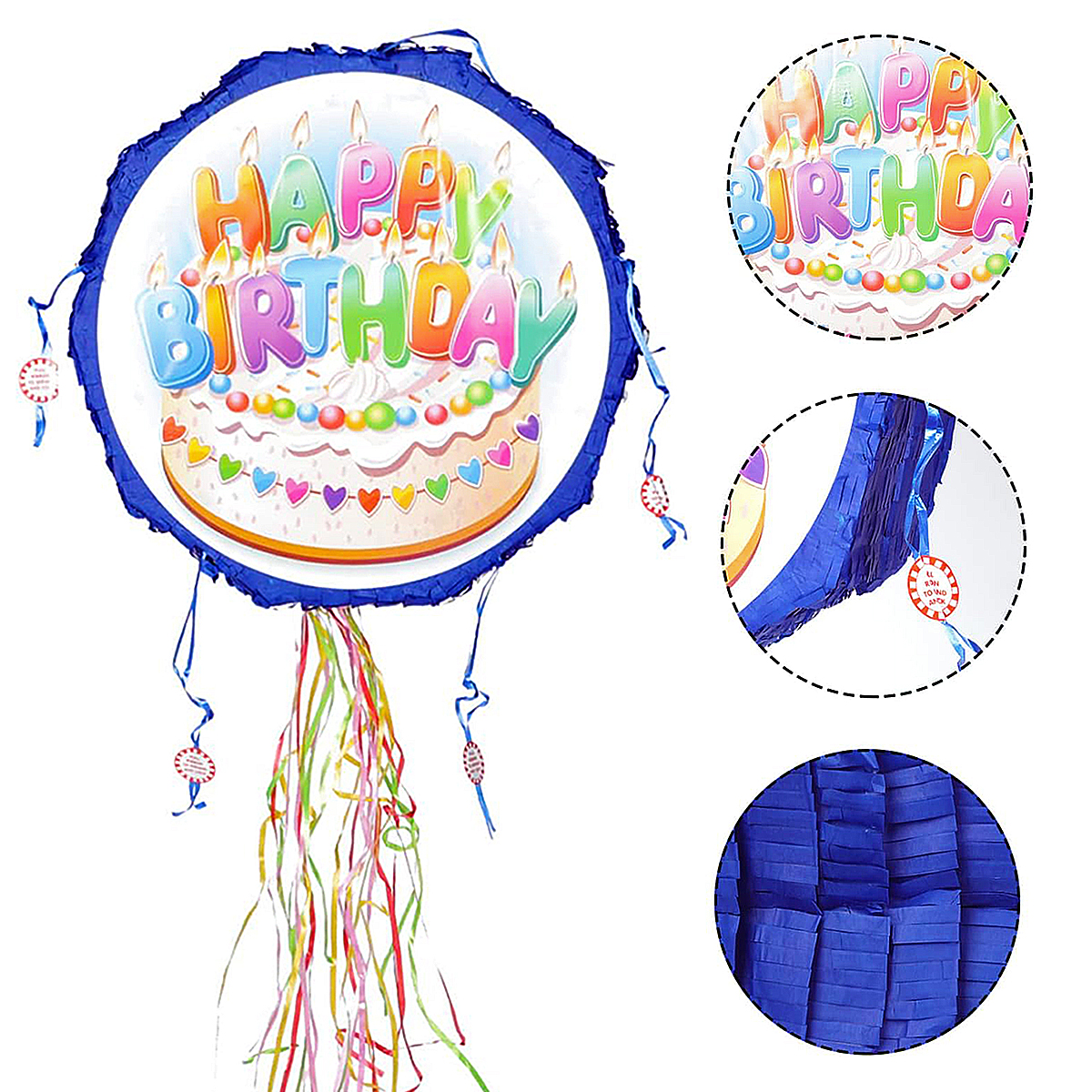 45cm Happy Birthday Pull String Piñata, Cake Blue – Party Time Dubai