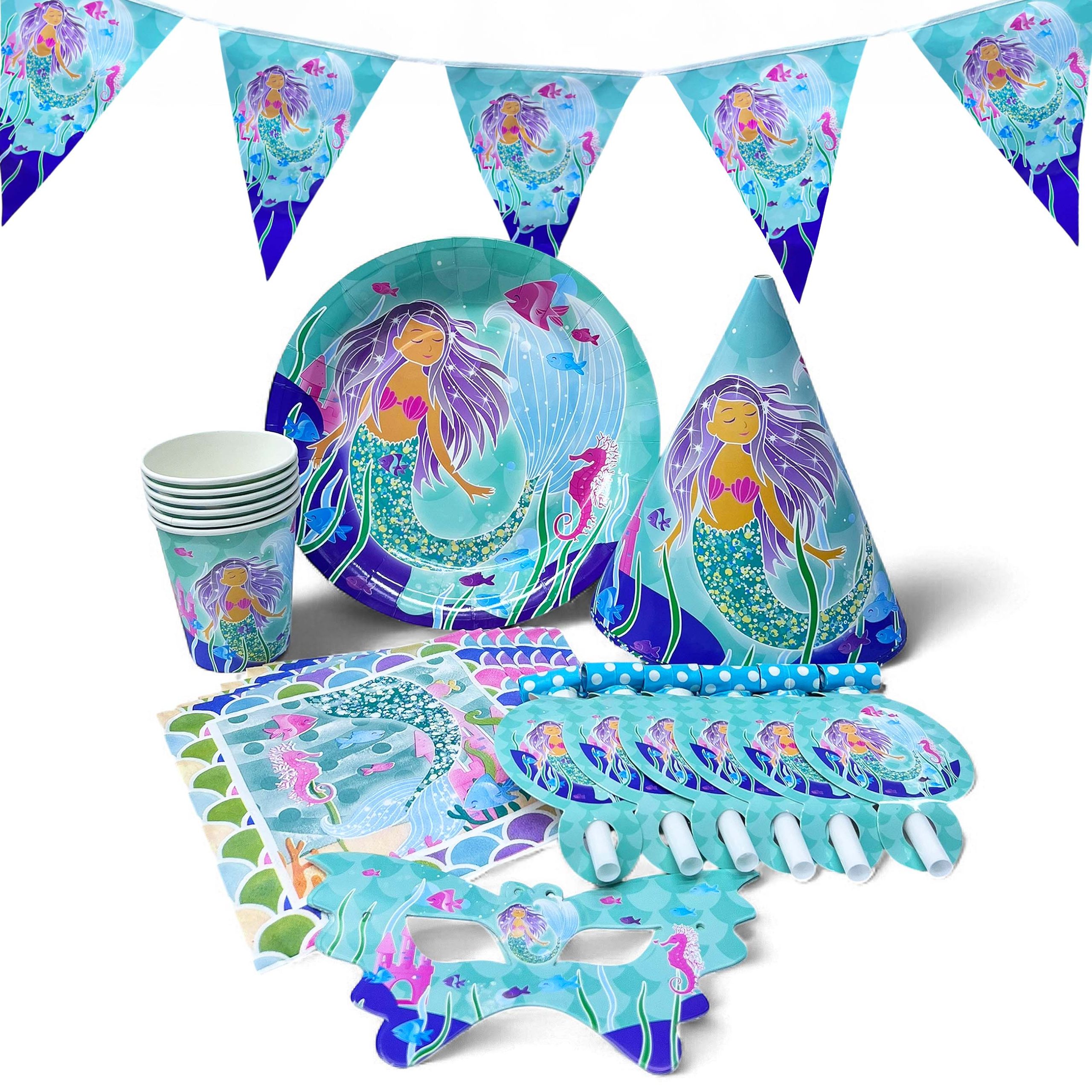 37-Pieces Mermaid Party Pack Disposable Tableware Sets – Party Supplies ...