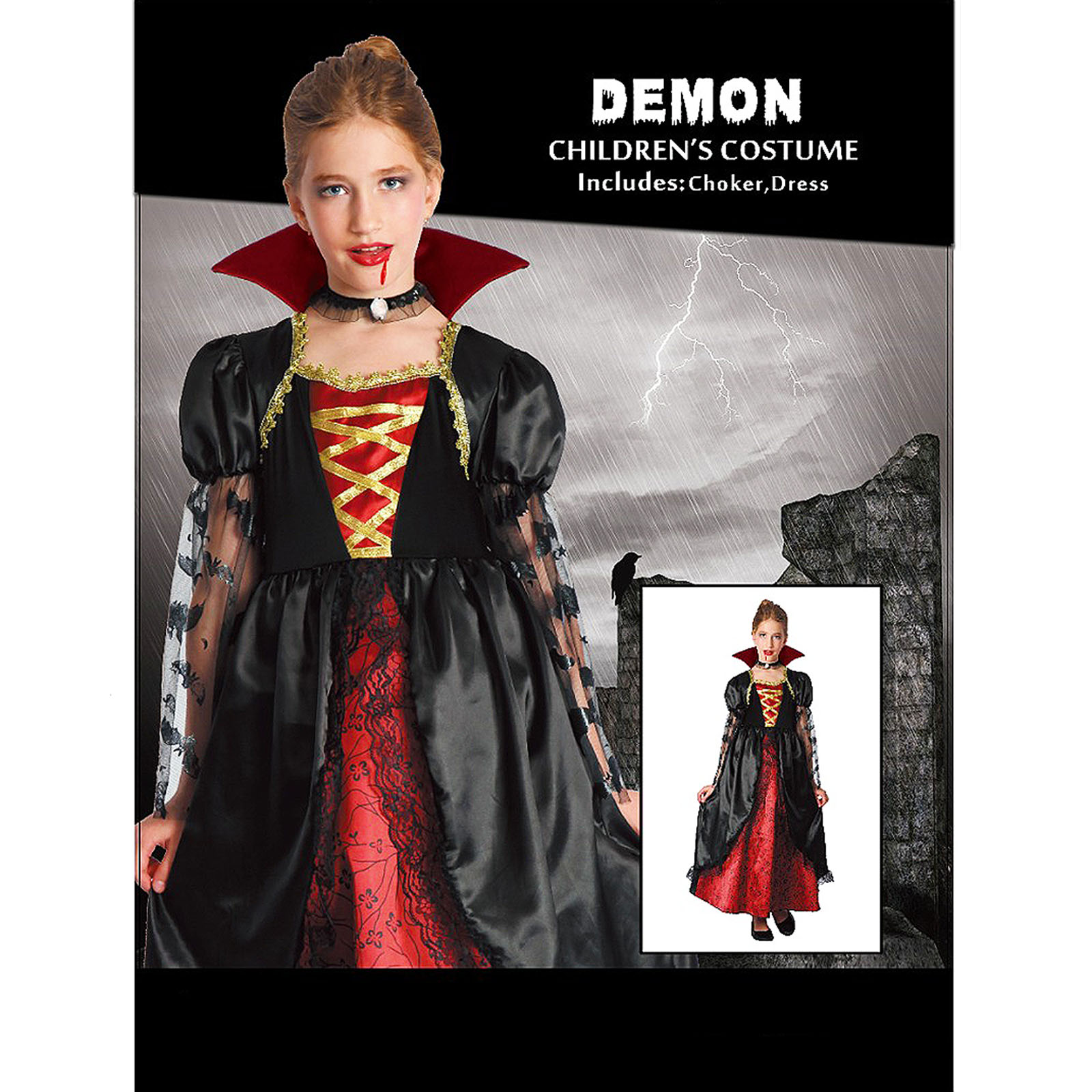 Vampire Costume, Girl – Kid’s Halloween Costume – Party Time Dubai