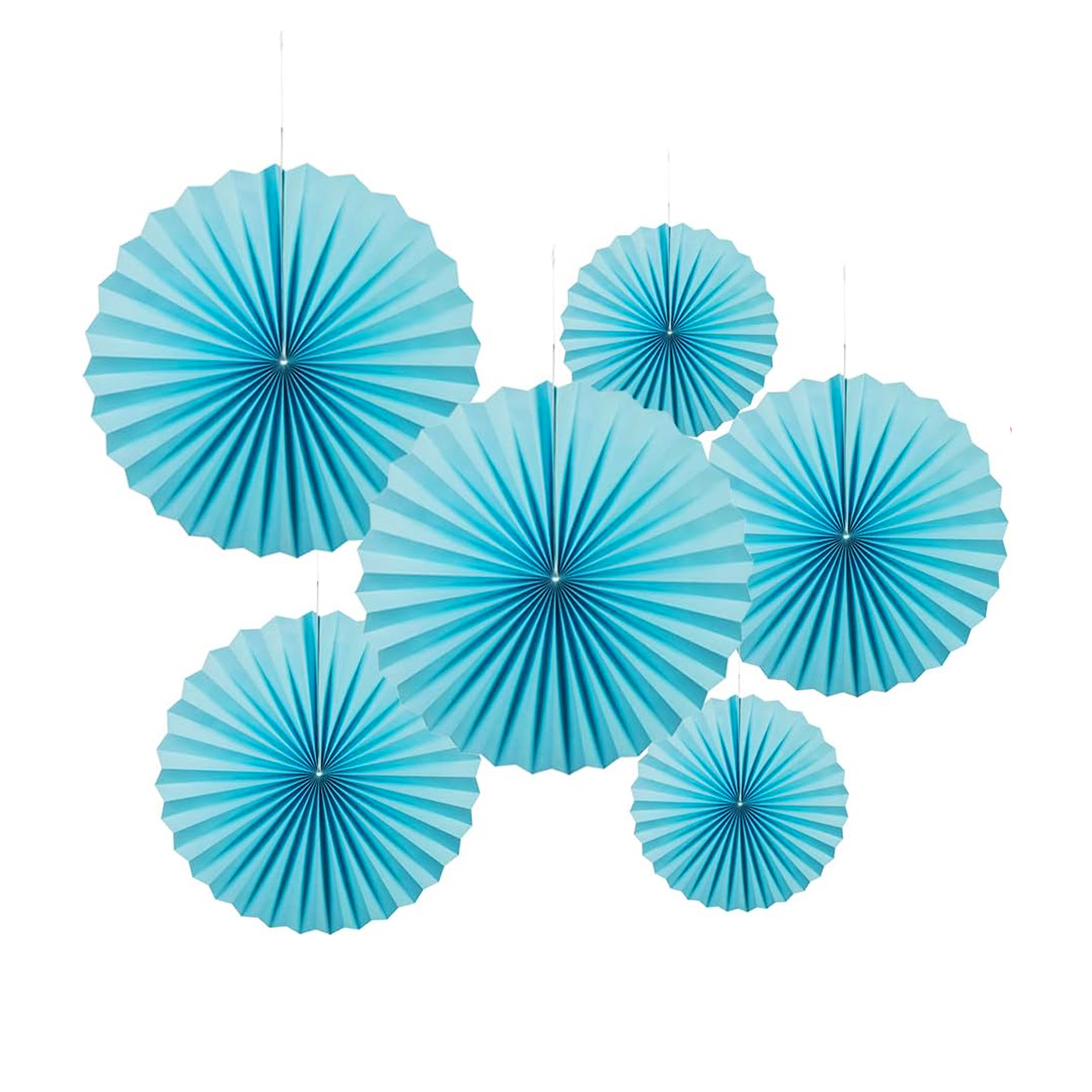 6-Pieces Set of Light Blue Hanging Paper Fans – Party Decoration ...