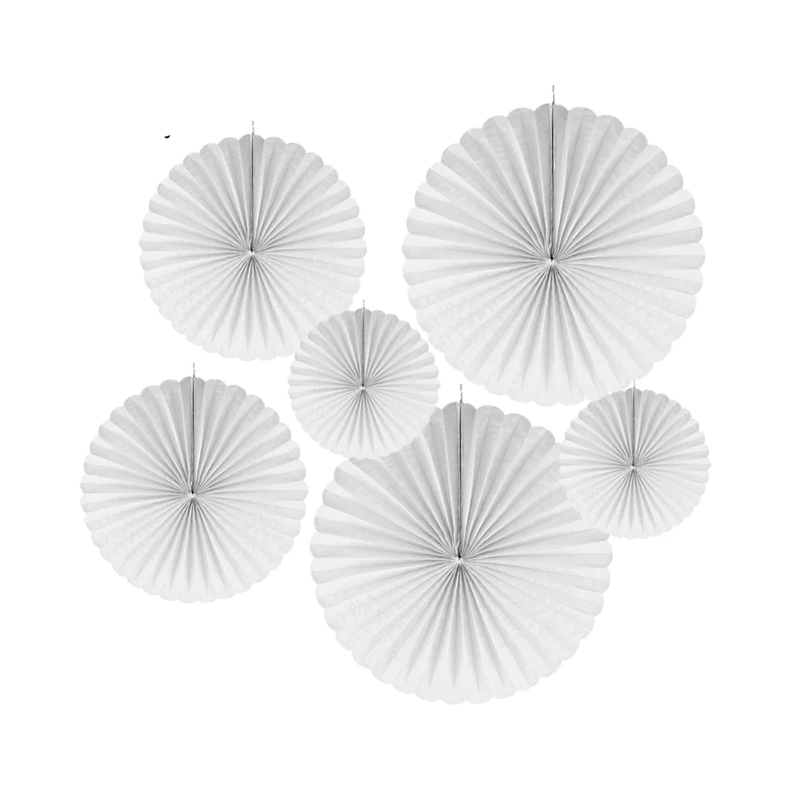 6-Pieces Set of White Hanging Paper Fans – Party Decoration – Party ...