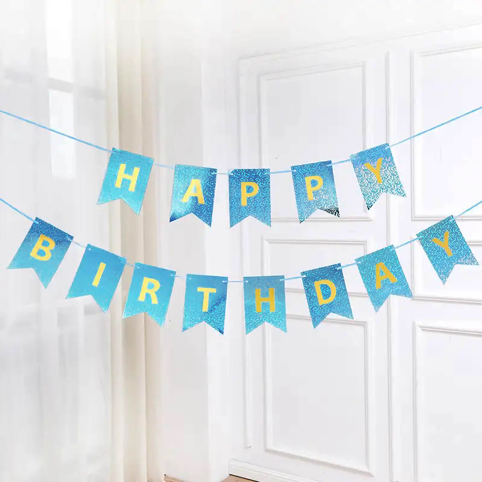 Shiny Holographic Happy Birthday Banner, Light Blue – Party Decorations ...