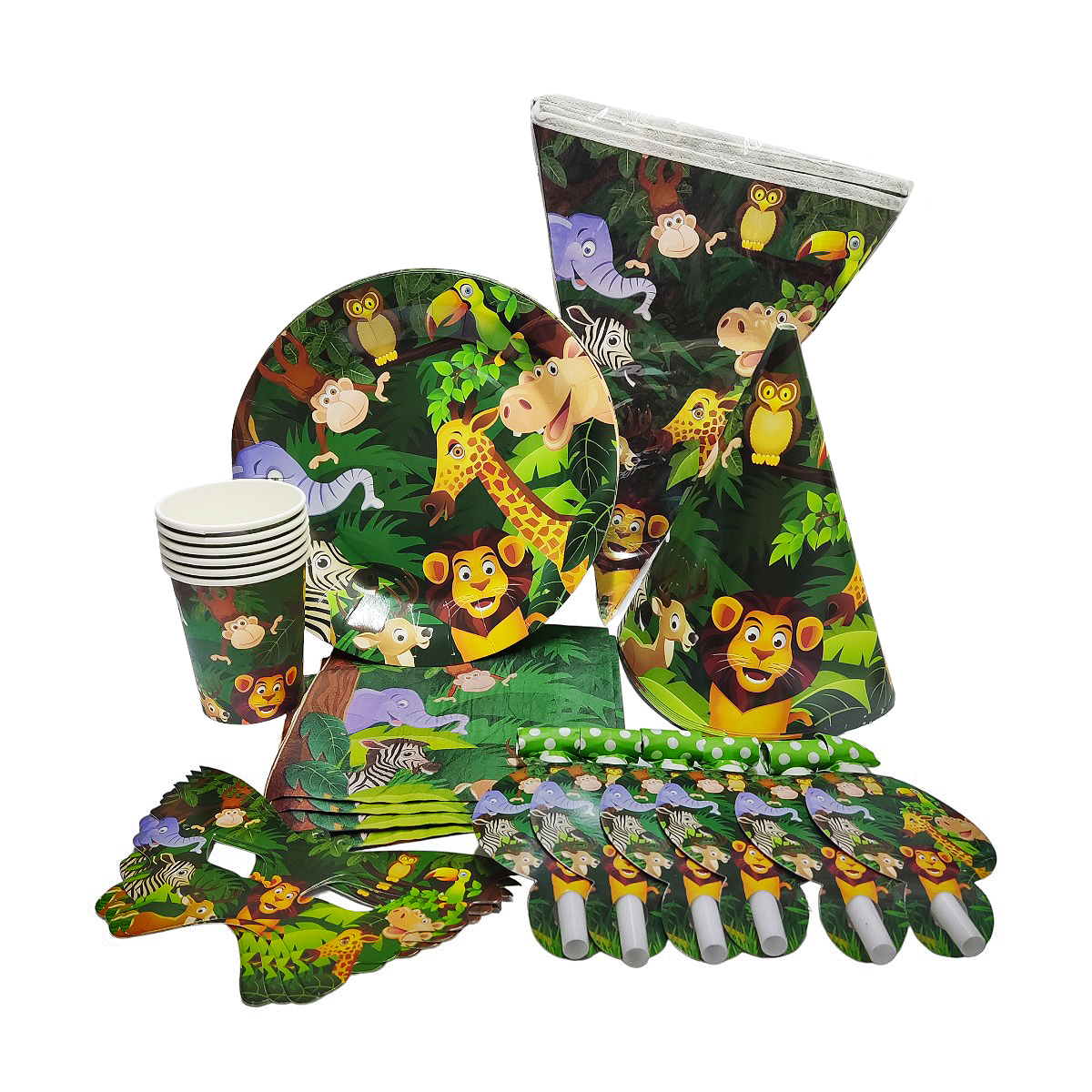37-Pieces Jungle Safari Party Packs Disposable Tableware Sets, Animals ...