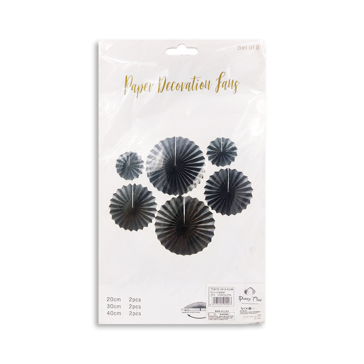 6-Pieces Set of Black Hanging Paper Fans – Party Decoration – Party ...
