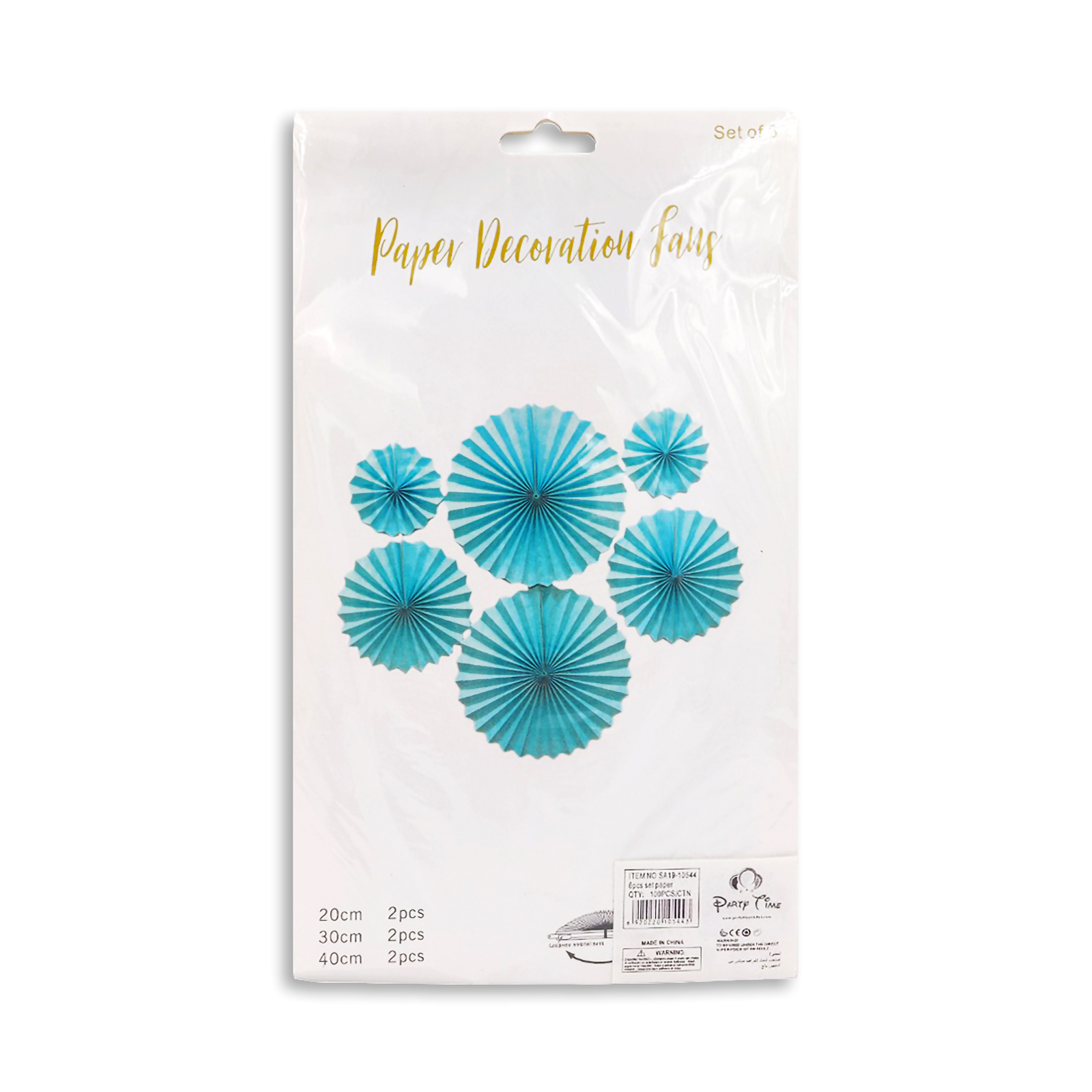 6-Pieces Set of Light Blue Hanging Paper Fans – Party Decoration ...