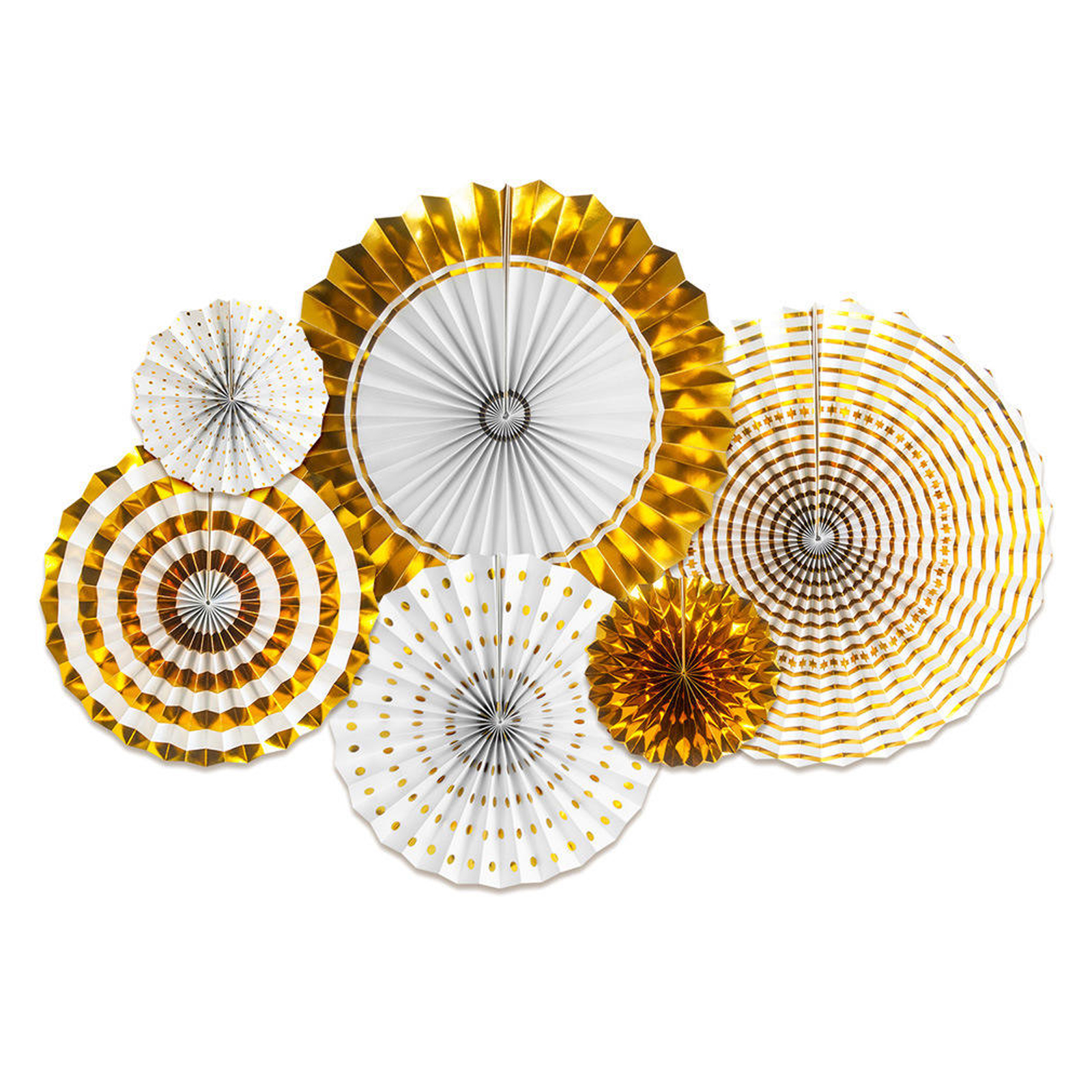 6-Pieces Set of Gold & White Hanging Paper Fans – Party Decoration ...
