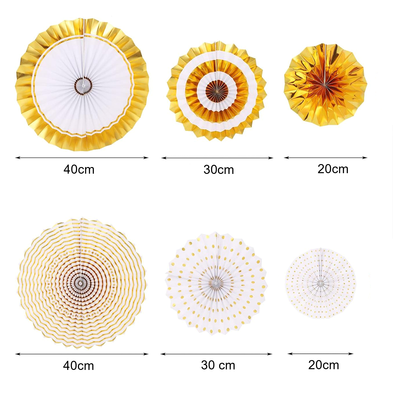 6-Pieces Set of Gold & White Hanging Paper Fans – Party Decoration ...