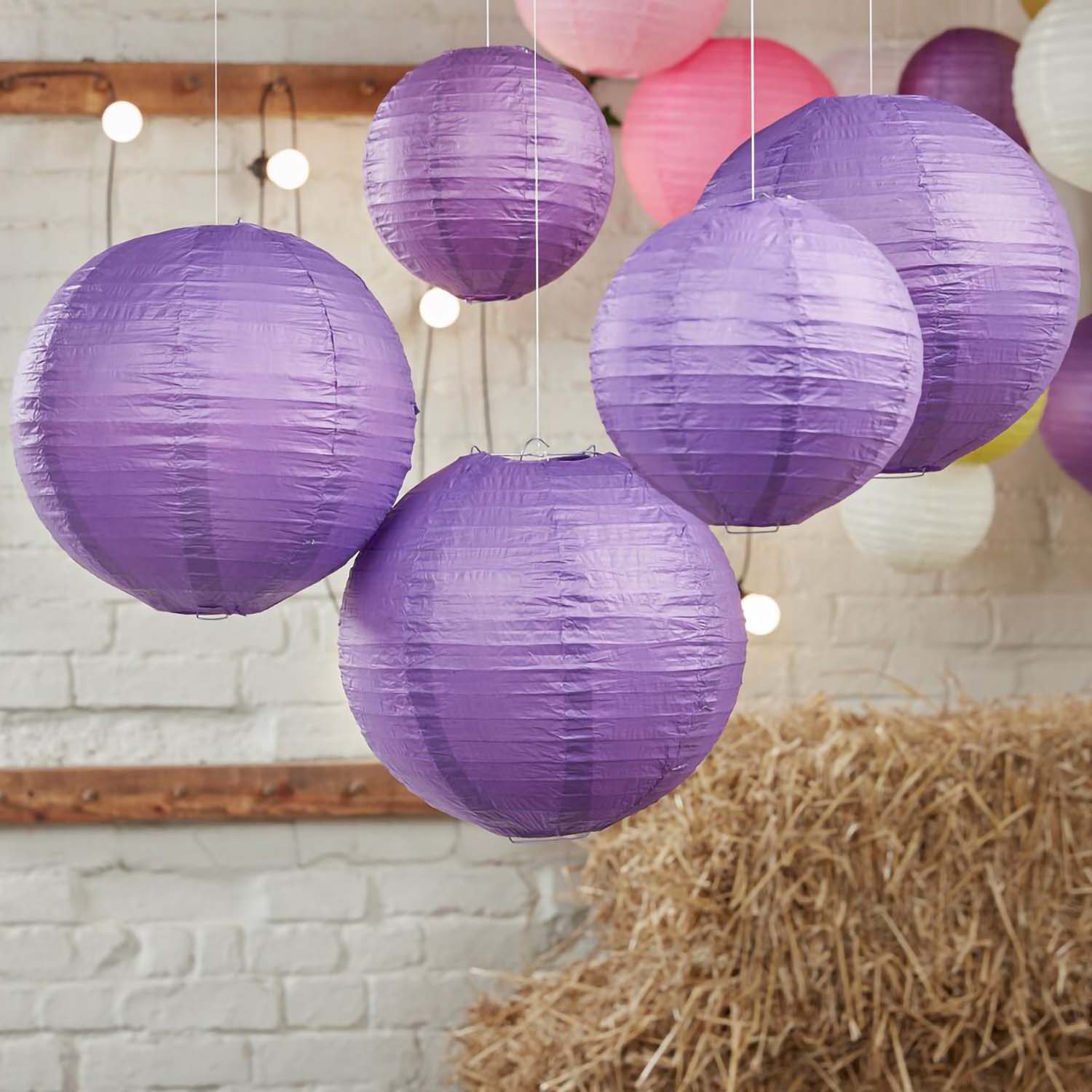 3-Pieces Purple LED Paper Lanterns – Party Decoration – Party Time Dubai
