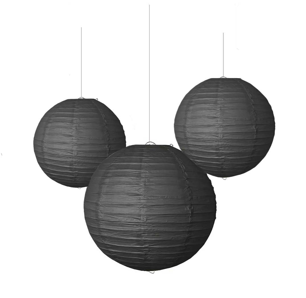 3-Pieces Black LED Paper Lanterns – Party Decoration – Party Time Dubai