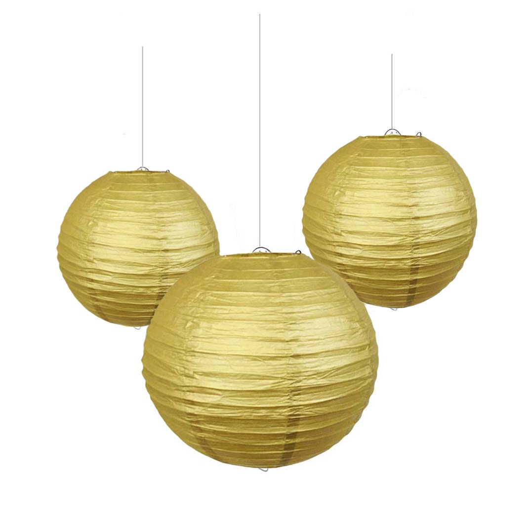 3-Pieces Gold LED Paper Lanterns – Party Decoration – Party Time Dubai