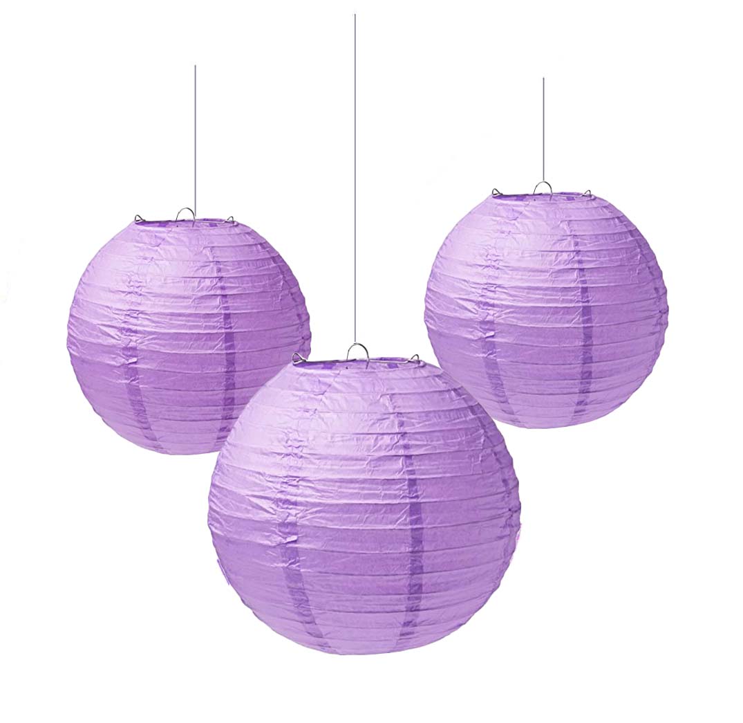 3-Pieces Lavender LED Paper Lanterns – Party Decoration – Party Time Dubai