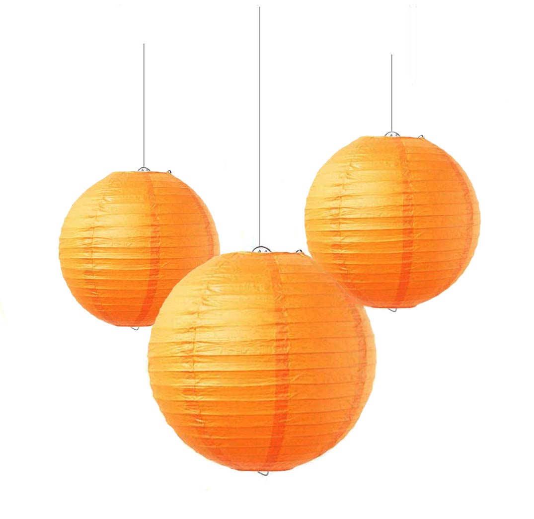 3-Pieces Orange LED Paper Lanterns – Party Decoration – Party Time Dubai