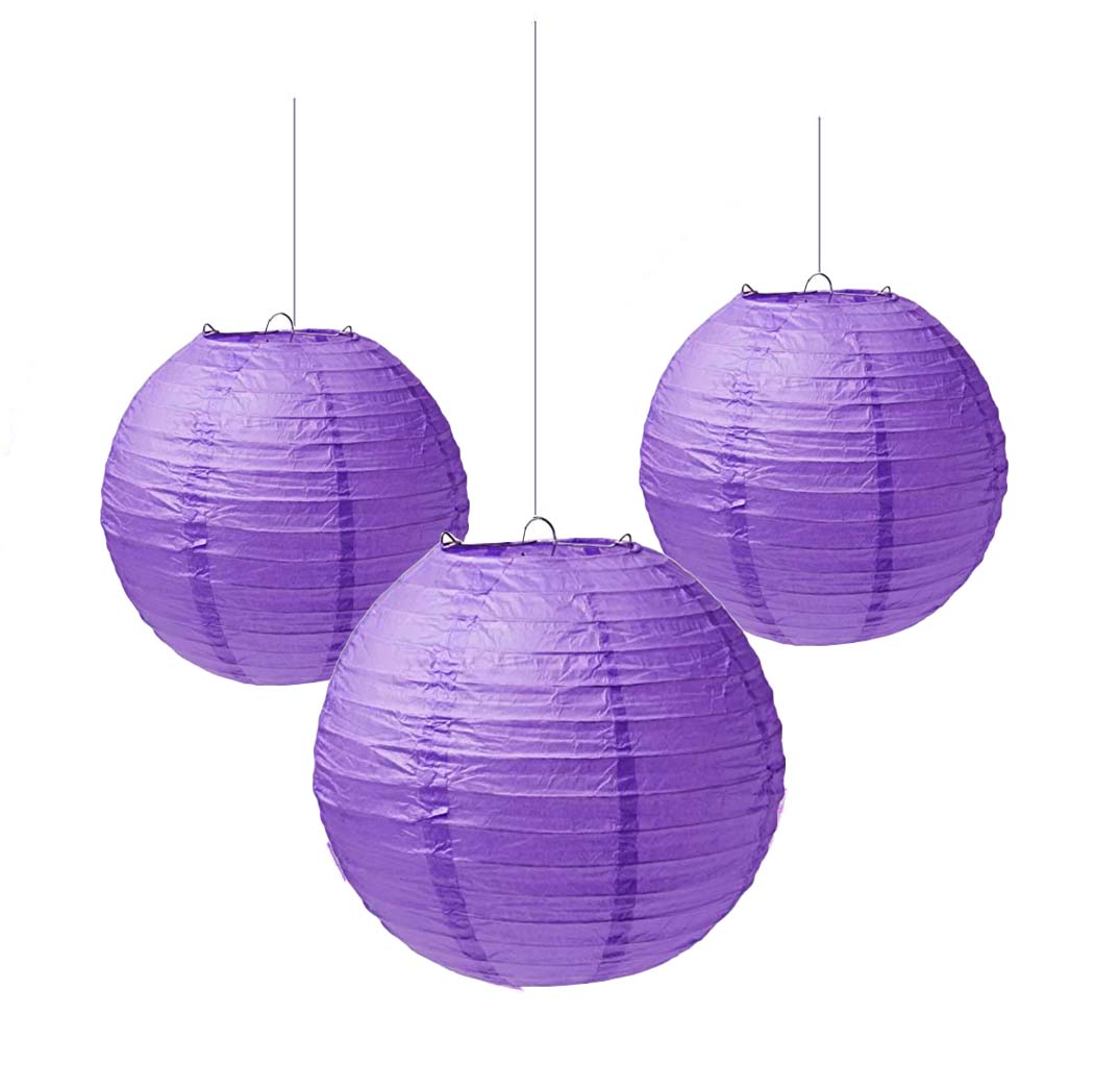 3-Pieces Purple LED Paper Lanterns – Party Decoration – Party Time Dubai